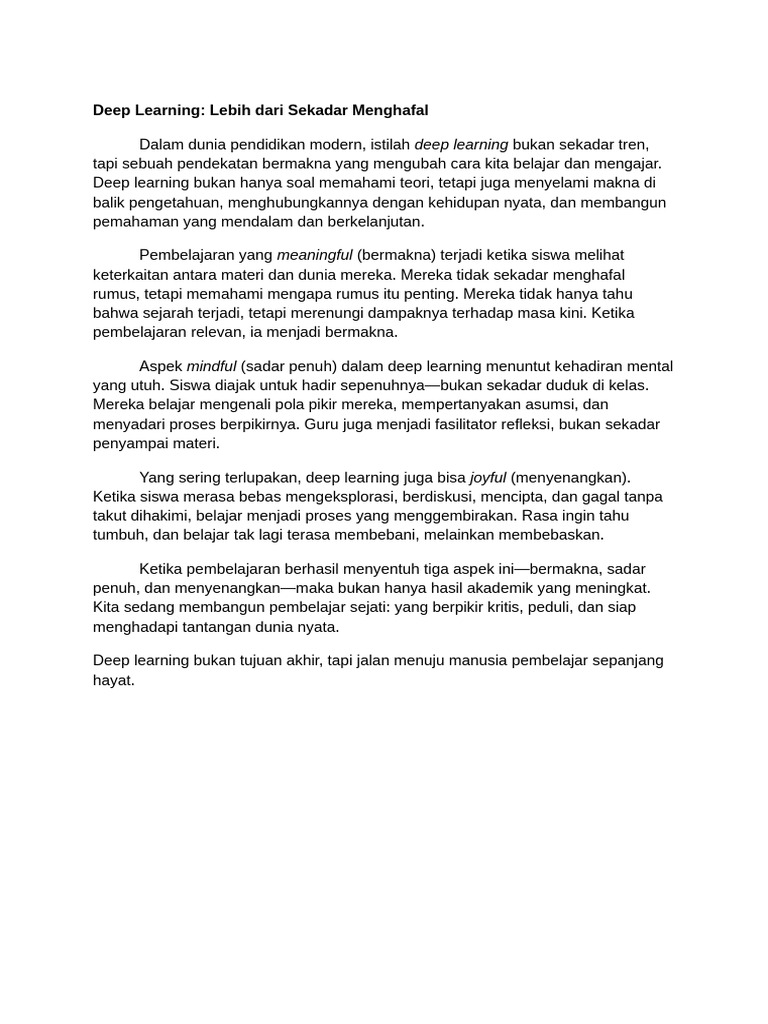 Nuraeni, S.PD - Deep Learning - Lebih Dari Sekadar Menghafal - Deep Lerning - Mei 2025 | PDF