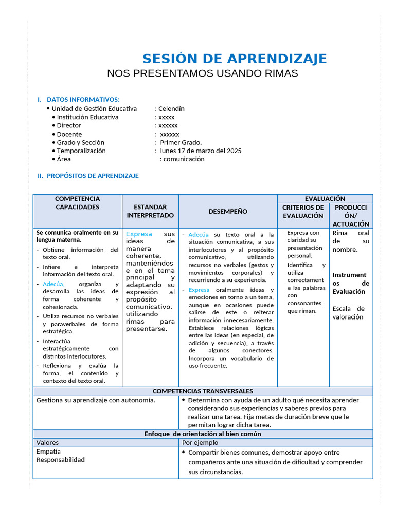 Presentación Personal con Rimas | PDF | Aprendizaje | Comunicación no ...