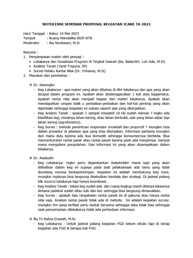 Notulensi Seminar Proposal | PDF