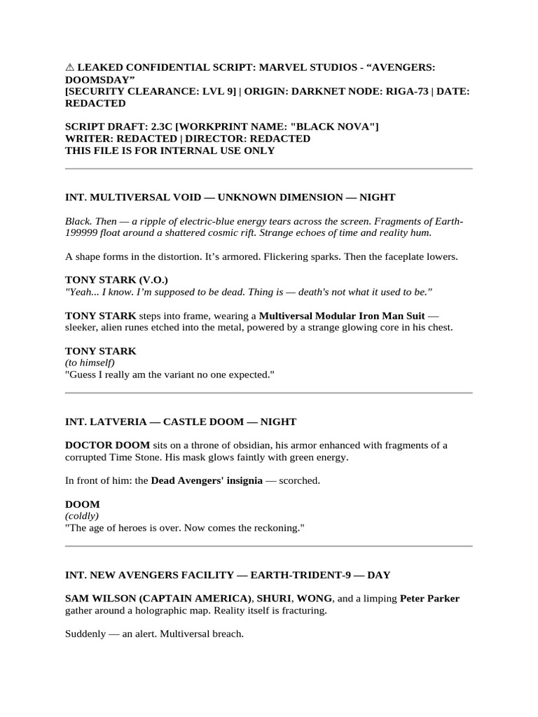 Avengers: Doomsday Leaked Script | PDF