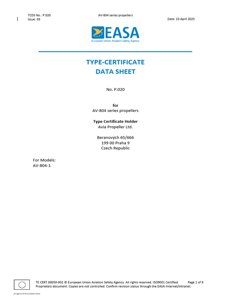 TCDS P.020 AV-804 Series Issue3 | PDF | Aviation | Aircraft