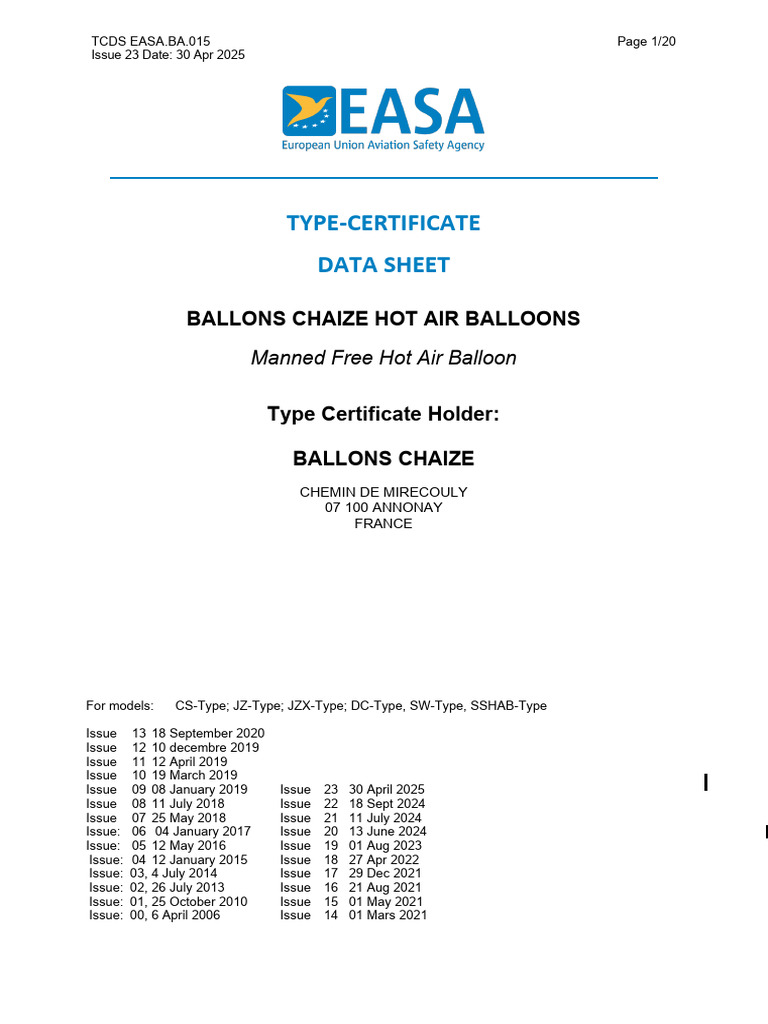 TCDS EASA BA 015 Issue 23 | PDF | Aviation | Aeronautics
