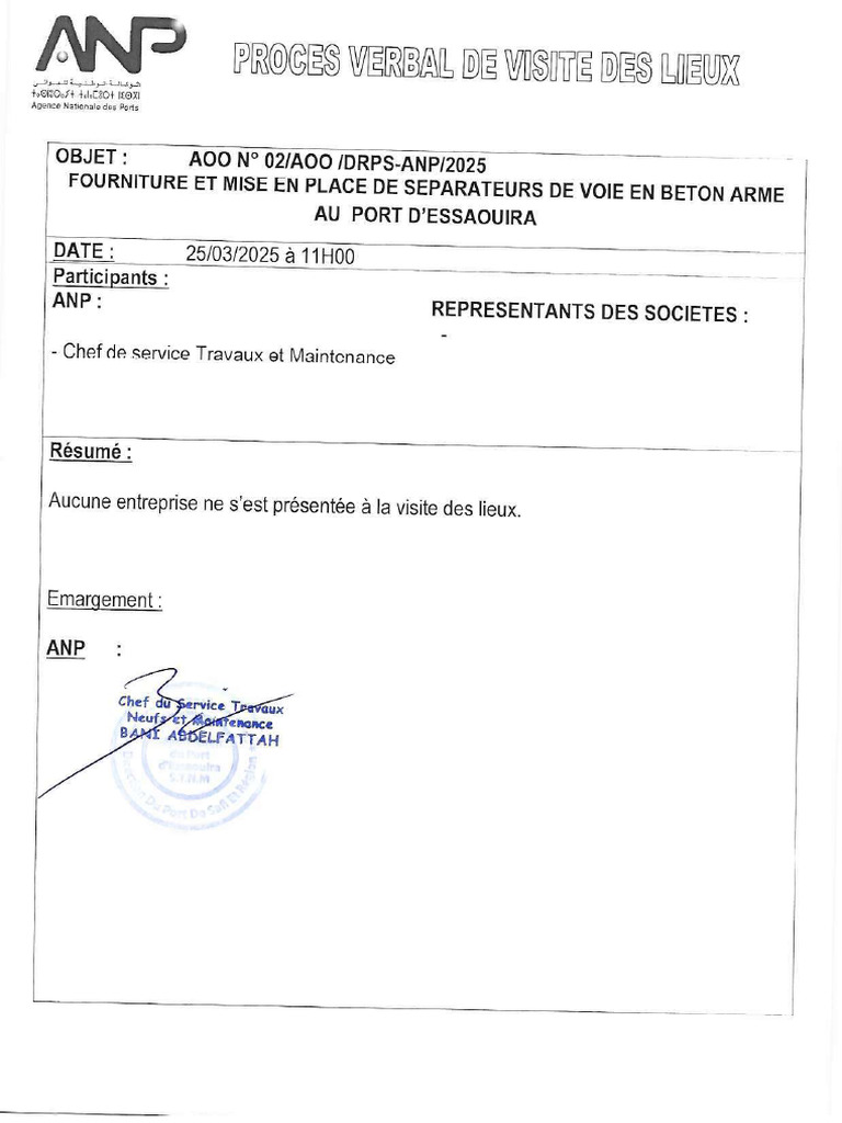 PV Visite Des Lieux Ao 02-Aoo-Dpsr-Anp-2025 | PDF