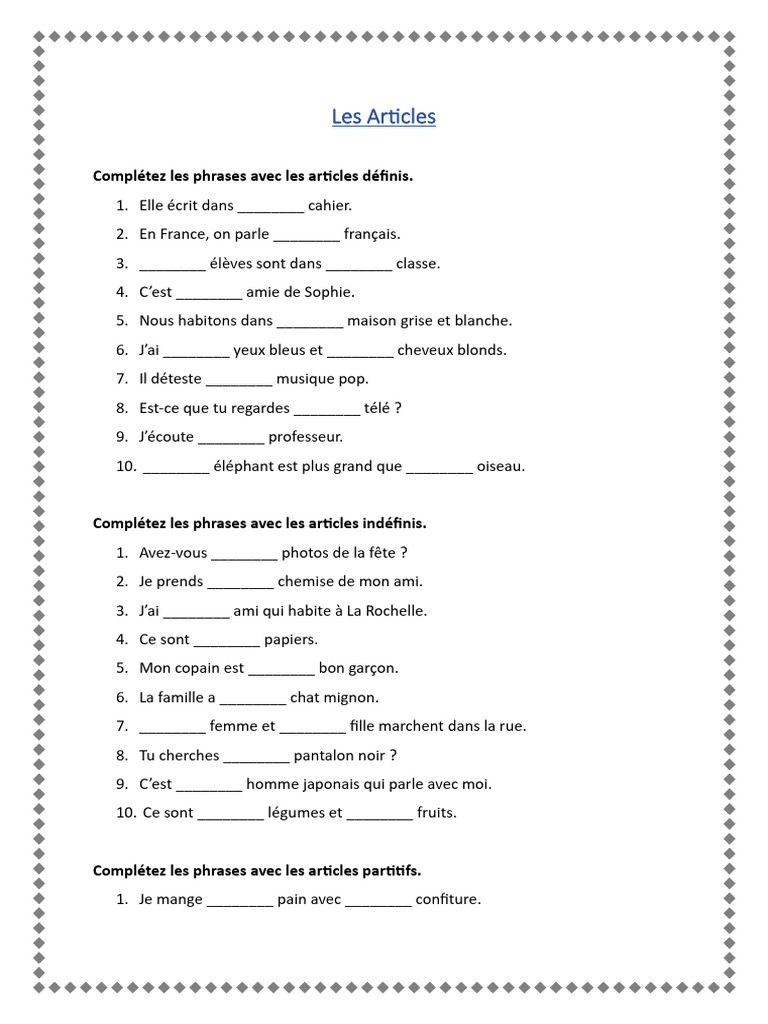Exercices sur les articles en français | PDF