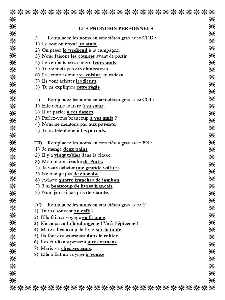 Worksheet - LES PRONOMS PERSONNELS | PDF