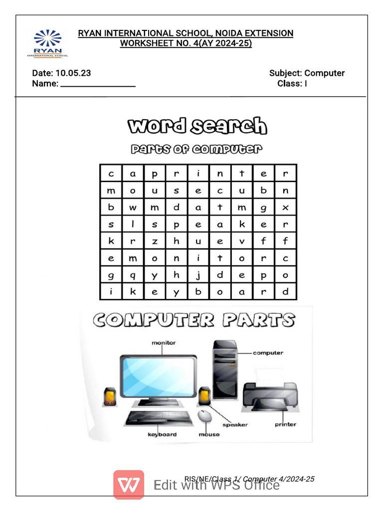 Class 1 Computer Worksheet 4 - Ic967370 | PDF