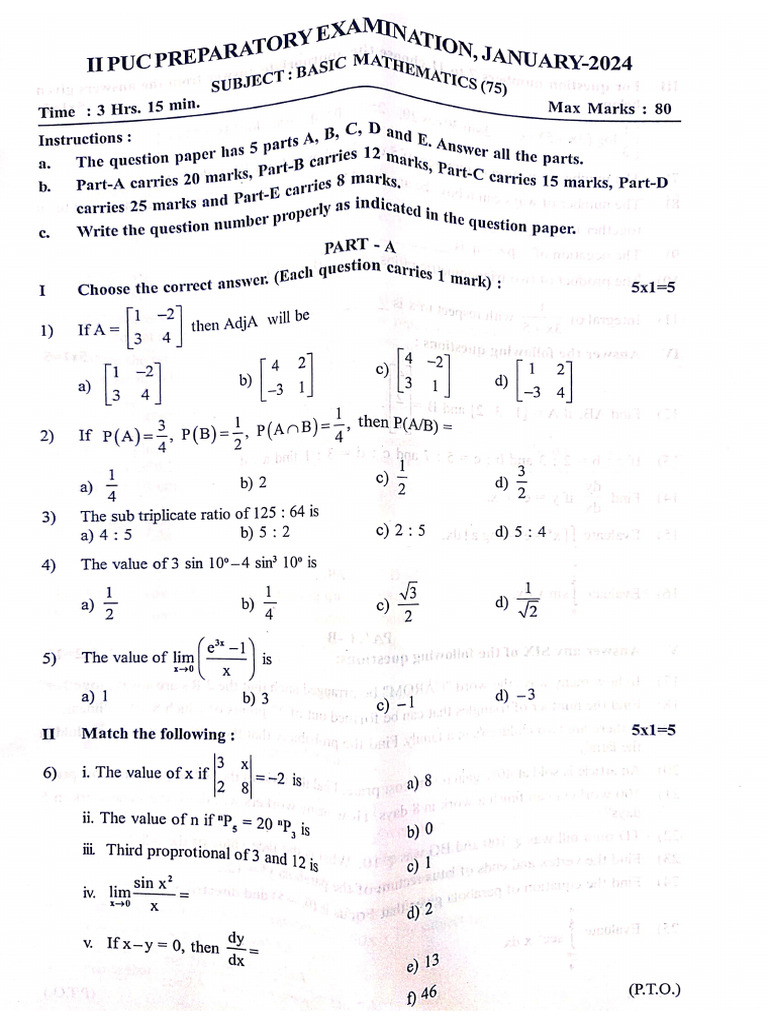 2nd Puc Last Year Preparatory QP | PDF