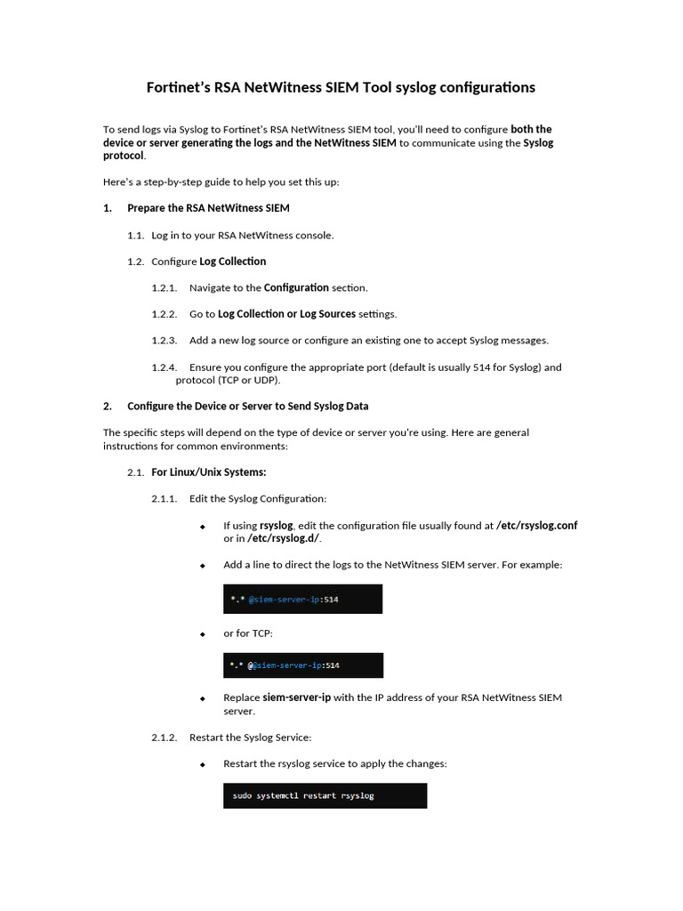 Configuring Syslog for RSA NetWitness SIEM | PDF | Port (Computer ...