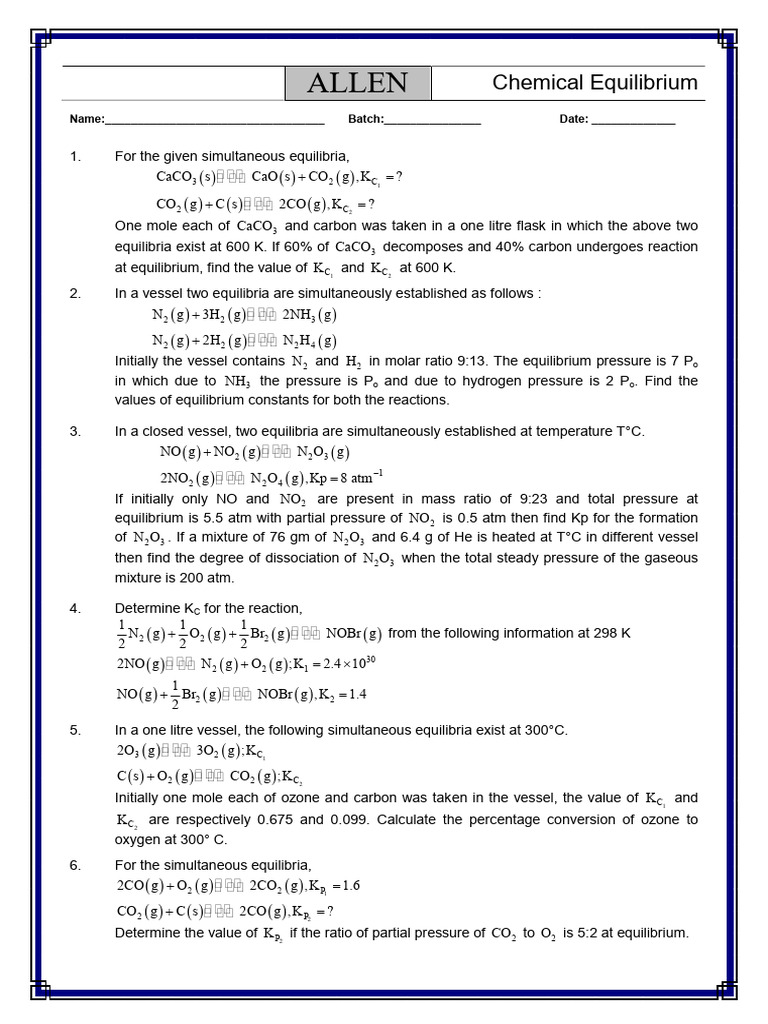 Chemical Equilibrium Calculations Guide | PDF | Chemical Equilibrium ...