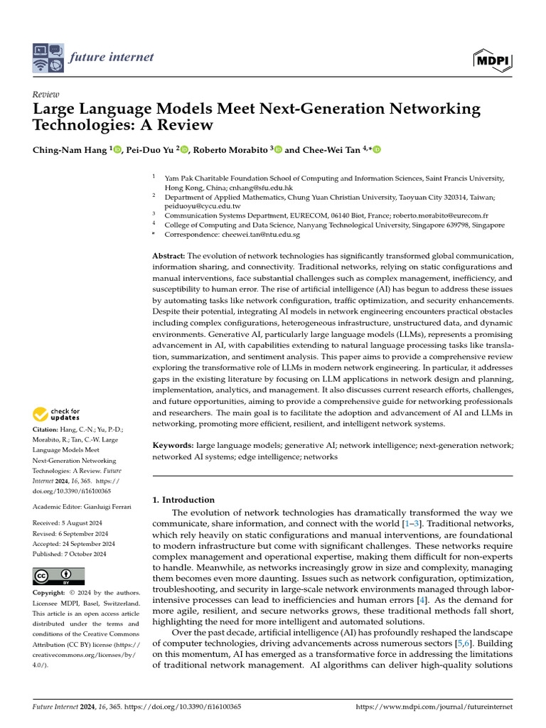 LLM Meet Next Generation Networking (Review) | PDF | Computer Network | Artificial Intelligence