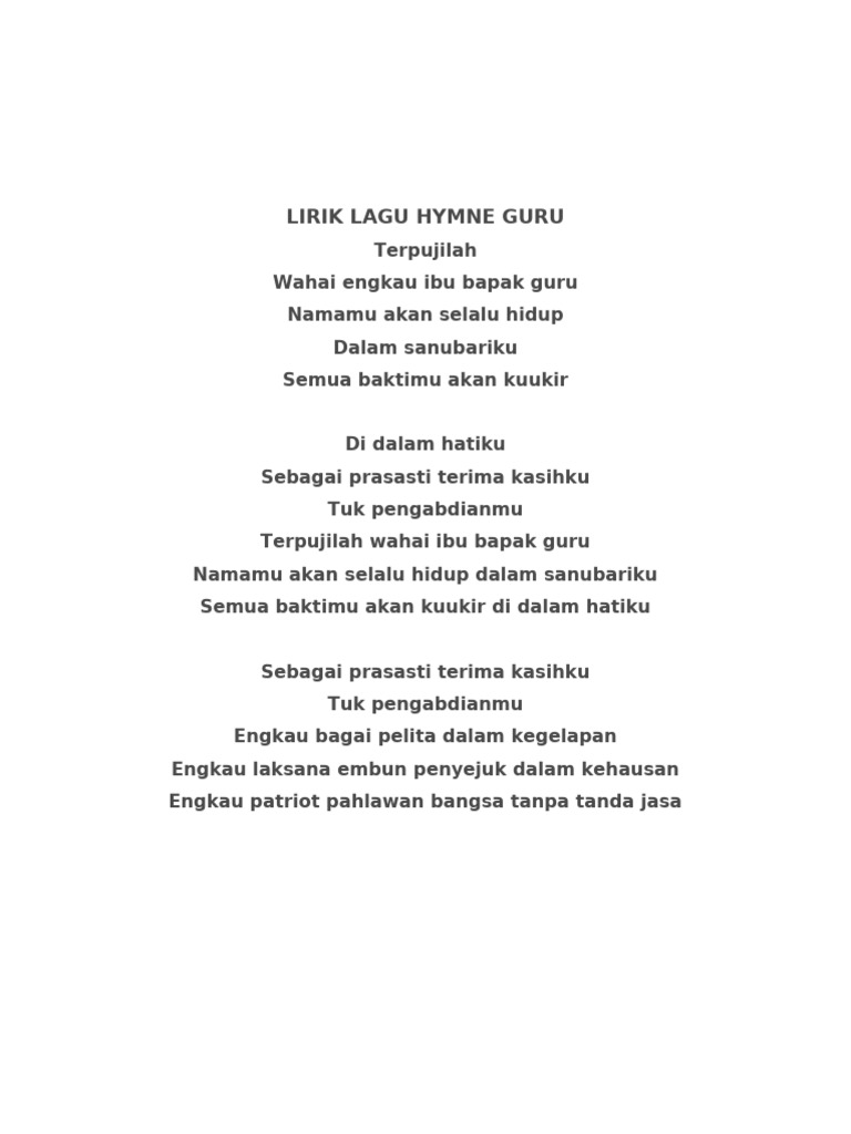 Lirik Lagu Hymne Guru | PDF