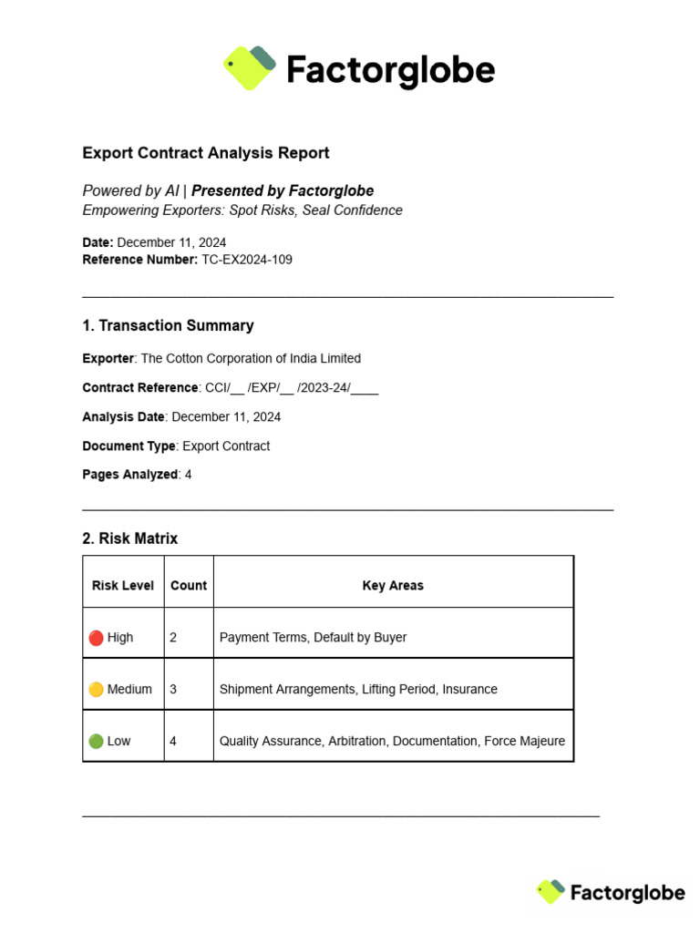 Export Contract Risk Analysis Report | PDF | Factoring (Finance) | Money