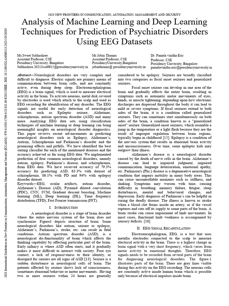 Analysis of Machine Learning and Deep Learning Techniques For Prediction of Psychiatric ...