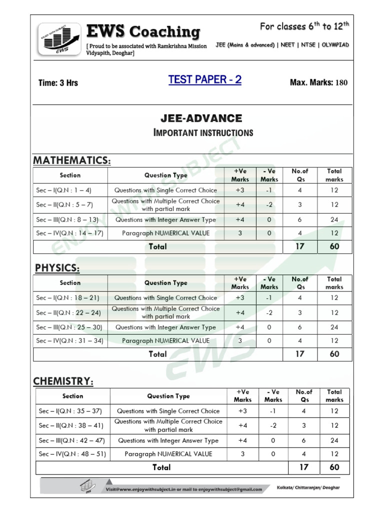12th Jee-Advance Test Paper - 2 (QUE) | PDF | Numbers | Sphere