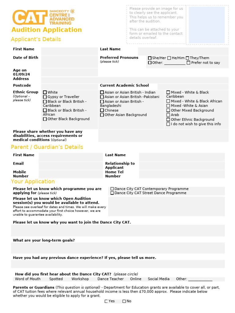 CAT Audition Application Form 2025 | PDF