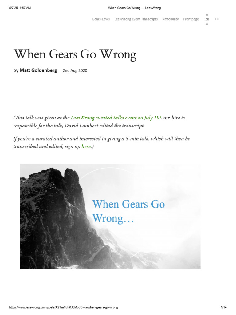 When Gears Go Wrong - LessWrong | PDF | Knowledge | Mechanics