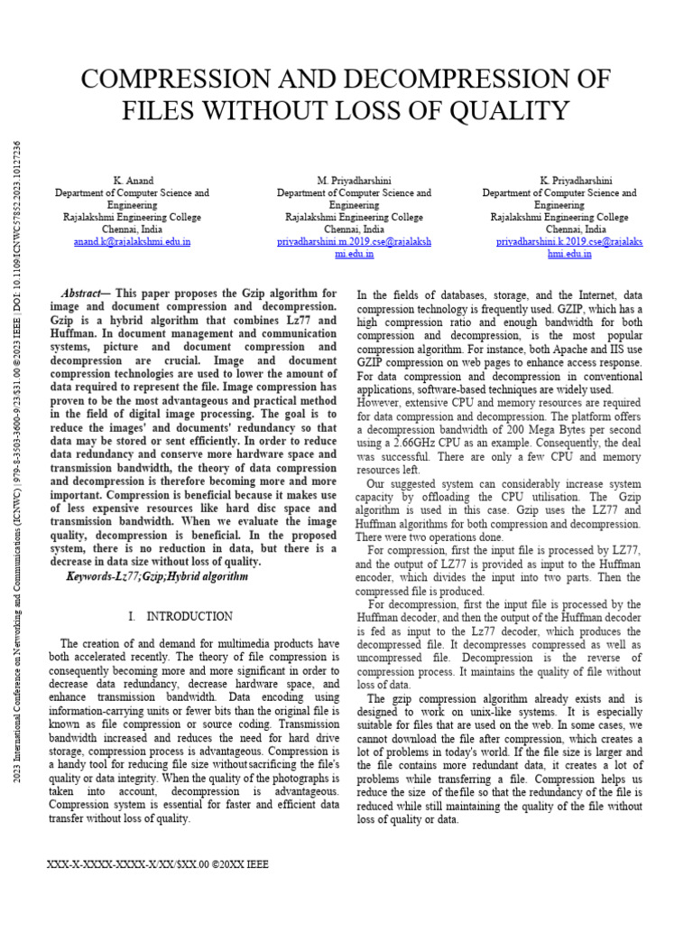Compression and Decompression of Files Without Loss of Quality | PDF | Data Compression ...