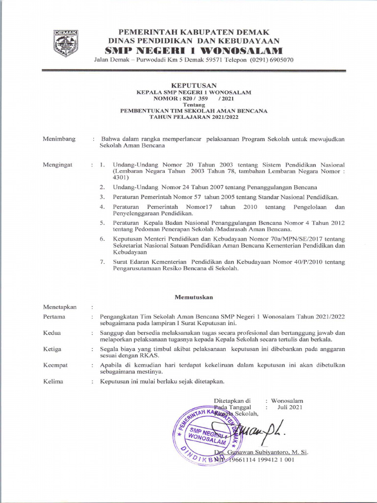 SK Tim Sekolah Aman | PDF