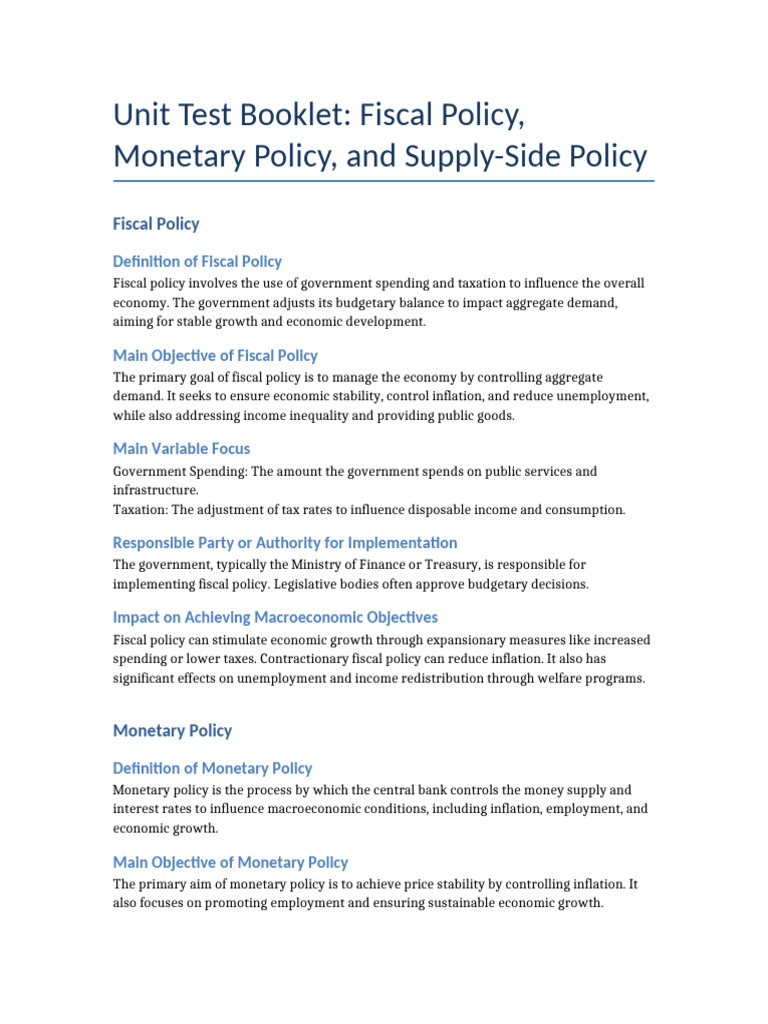 Fiscal, Monetary, and Supply-Side Policies | PDF | Fiscal Policy ...