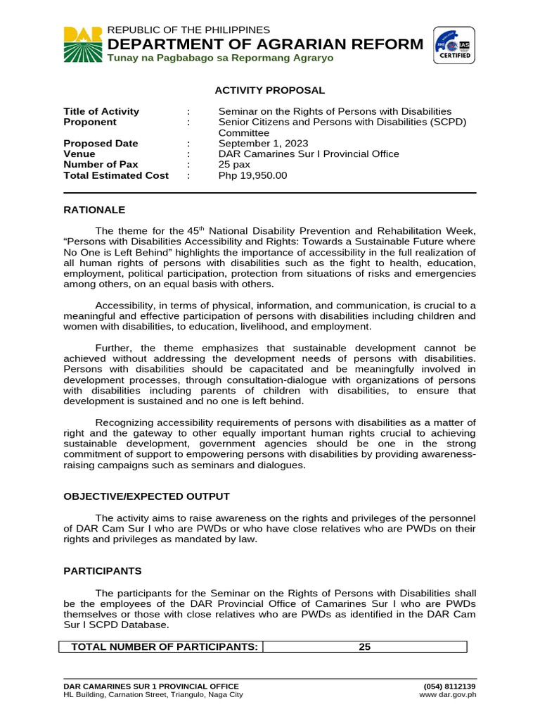 DRRM Seminar - Activity Proposal | PDF | Disability | Accessibility