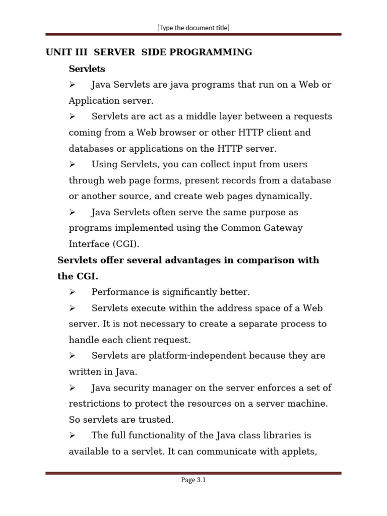 UNIT III SERVER SIDE PROGRAMMING | PDF | Web Server | Internet & Web