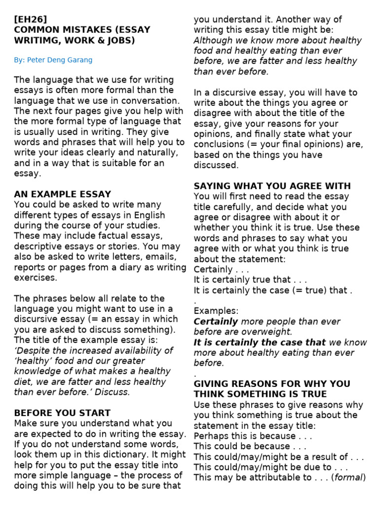 Common Mistakes in Essay Writing, Work & Jobs | PDF | Essays | Reason