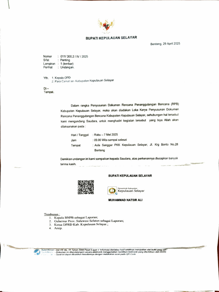 Undangan Lokakarya Penyusunan Dokumen Rencana Penanggulangan Bencana | PDF