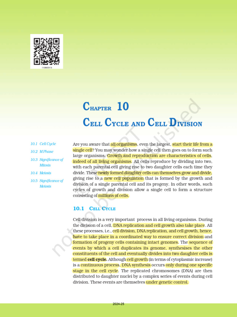 Cell Cycle and Cell Division Annotated NCERT | PDF | Meiosis | Mitosis