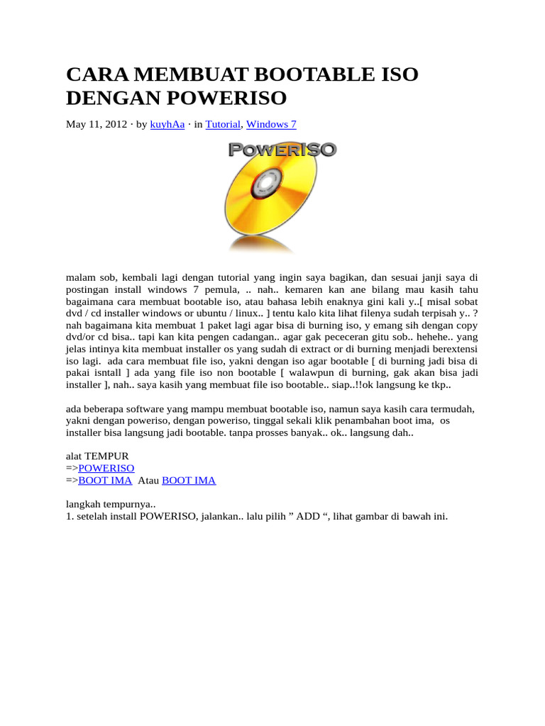 Cara Membuat Bootable Iso Dengan Poweriso | PDF