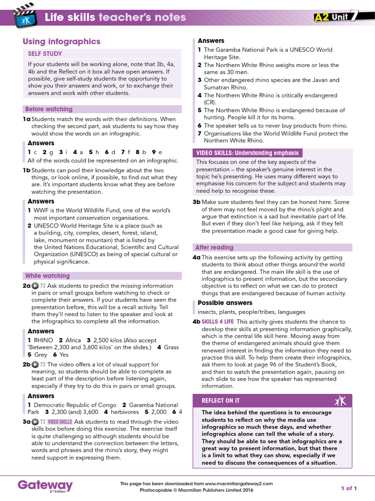 A2 UNIT 7 Life Skills Teacher's Notes | PDF | Rhinoceros