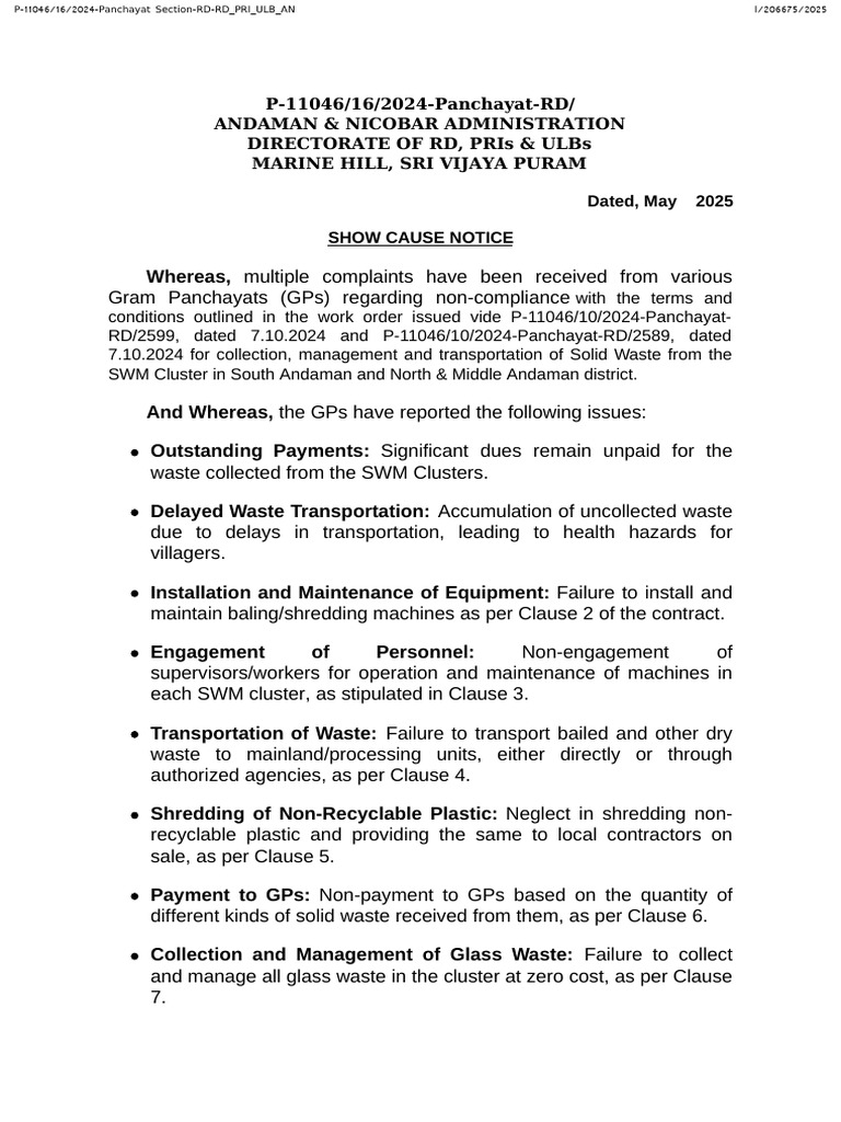 Show Cause Notice To NHC & Island Waste | PDF | Waste | Environmental Issues