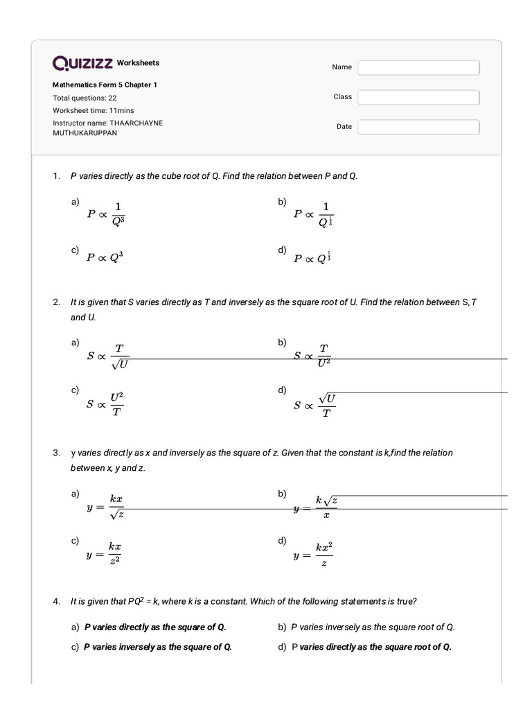 Mathematics Form 5 Chapter 1 - Quizizz | PDF | Variable (Mathematics) | Mathematics