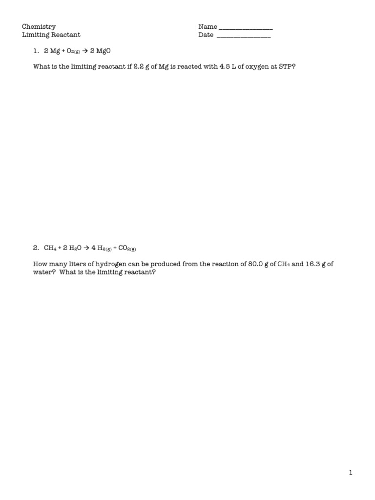 HW - Limiting Reactant Practice | PDF