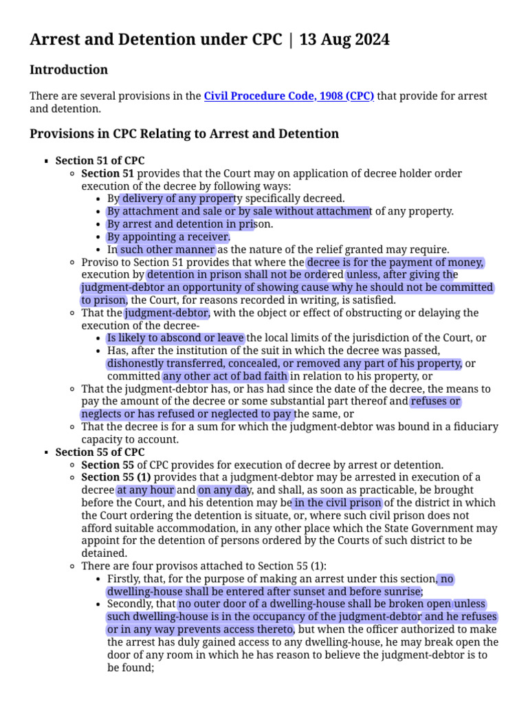 Arrest and Detention Under CPC 1908 | PDF | Detention (Imprisonment) | Arrest