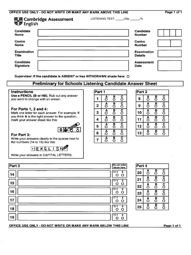 Listening - Answer Sheet | PDF