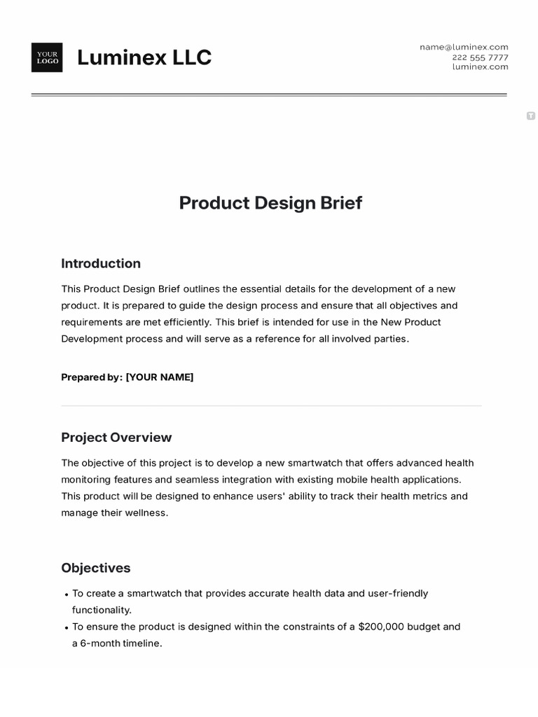 Product Design Brief Template | PDF