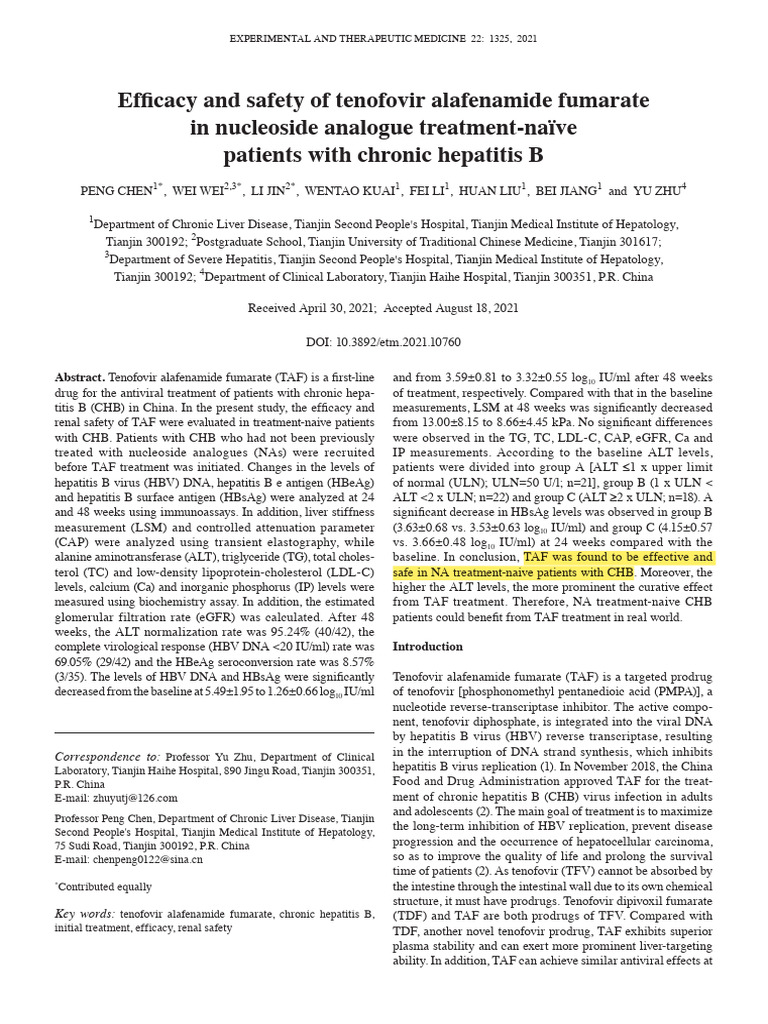 Efficacy of TAF in Chronic Hepatitis B | PDF | Hepatitis | Hepatitis B