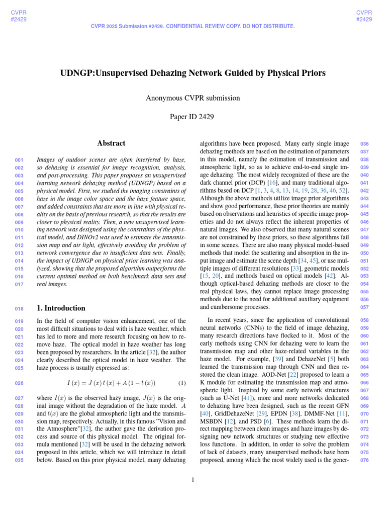 Unsupervised Dehazing Network Guided by Physical Priors | PDF | Image Segmentation | Scattering