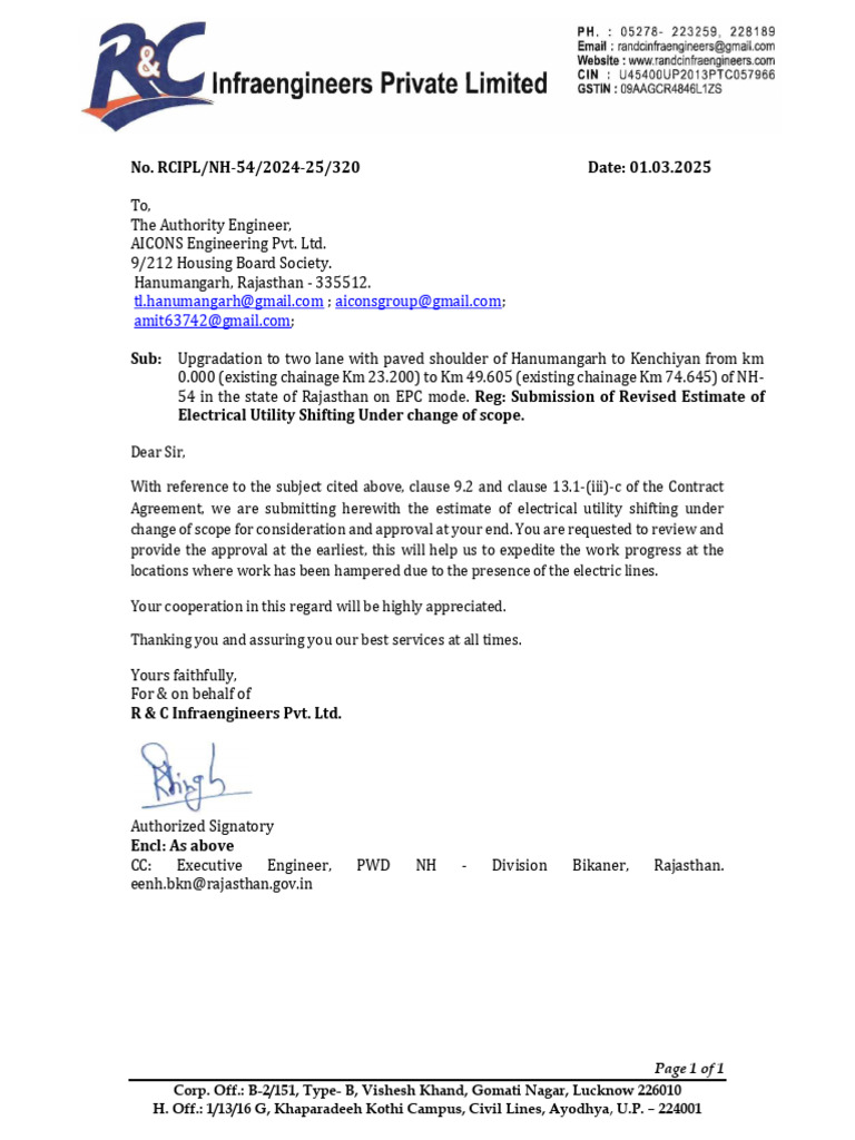 Revised Estimate for NH-54 Utility Shifting | PDF
