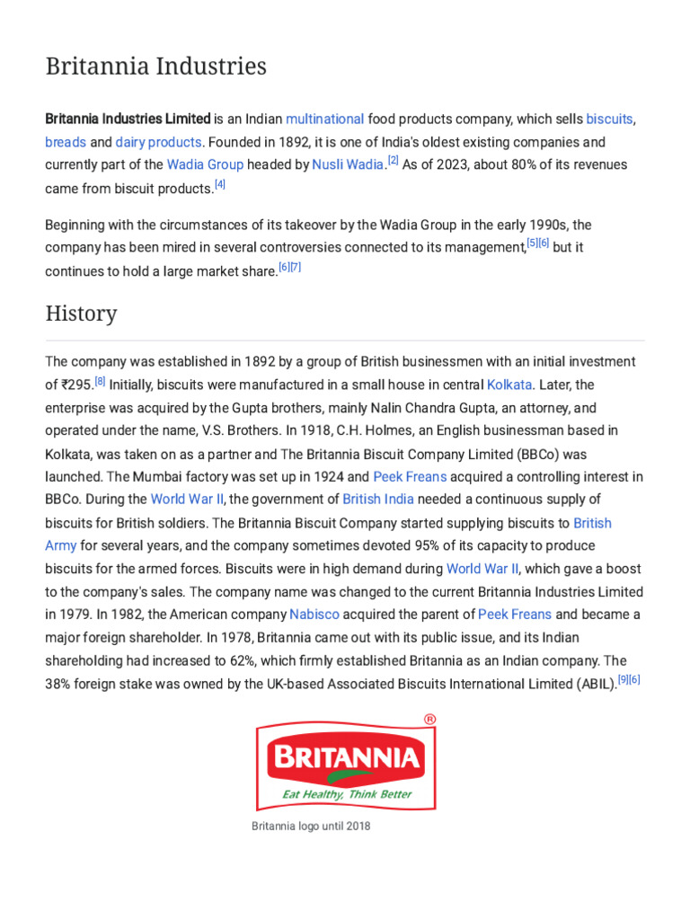 Britannia Industries: History & Ownership | PDF | Companies