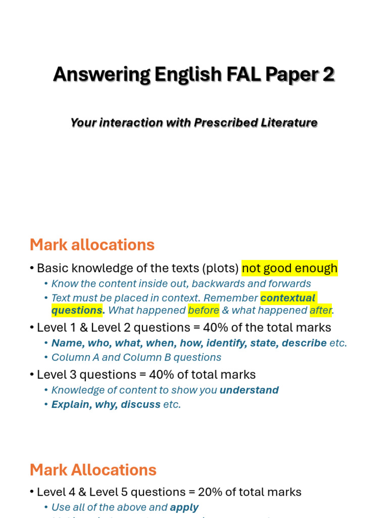 English FAL Paper 2 Exam Guide | PDF | Poetry | Knowledge