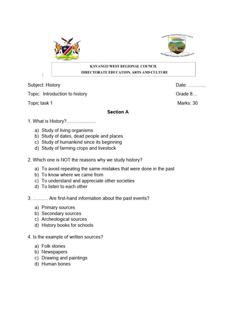 History GRD 8 Topic Tasks Introduction To History (Autosaved) 2 | PDF | Liberal Arts Education