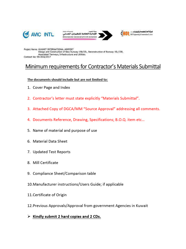 Minimum Requirements - Material Approval | PDF
