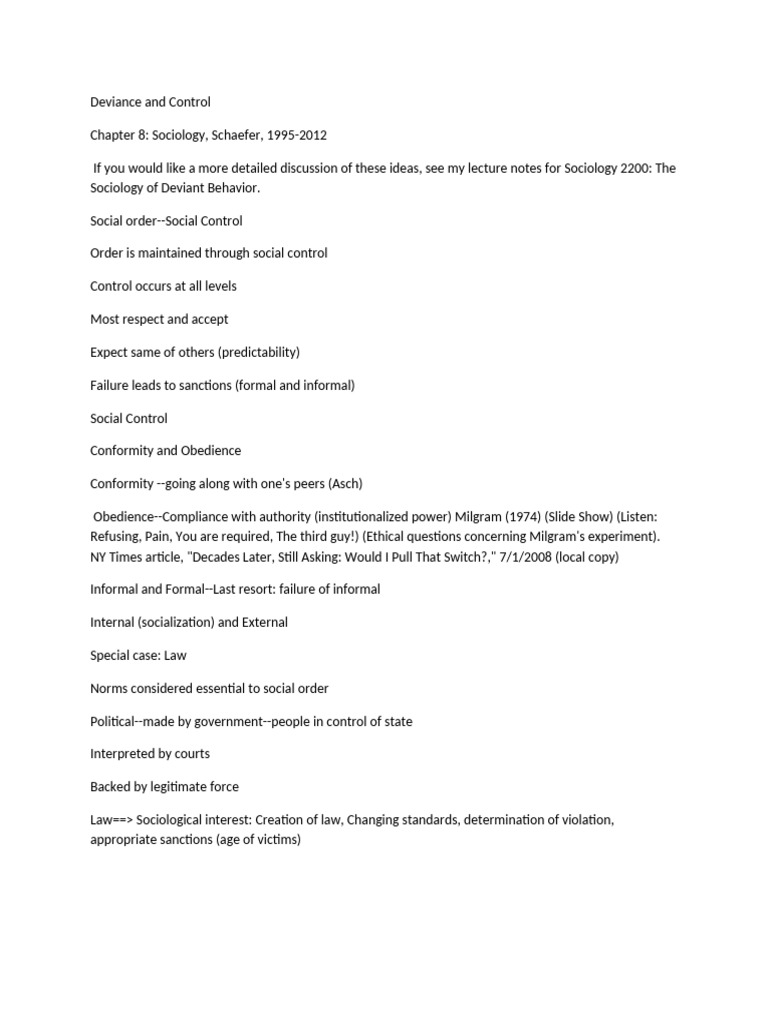 Deviance and Control | PDF | Deviance (Sociology) | Social Psychology