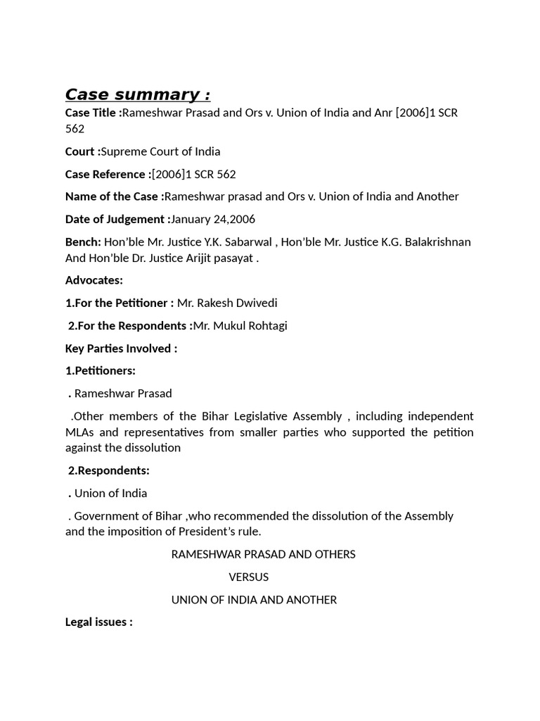 Rameshwar Prasad and Ors v. Union of India and Anr | PDF | Judgment ...