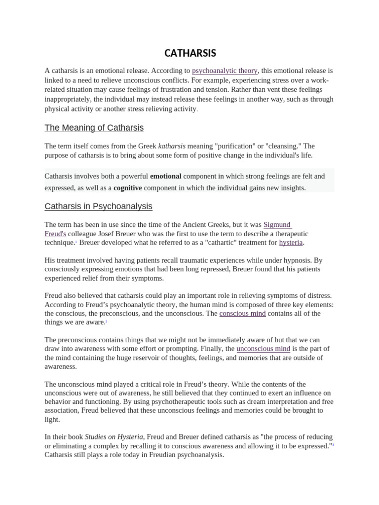 CATHARSIS | PDF | Unconscious Mind | Sigmund Freud