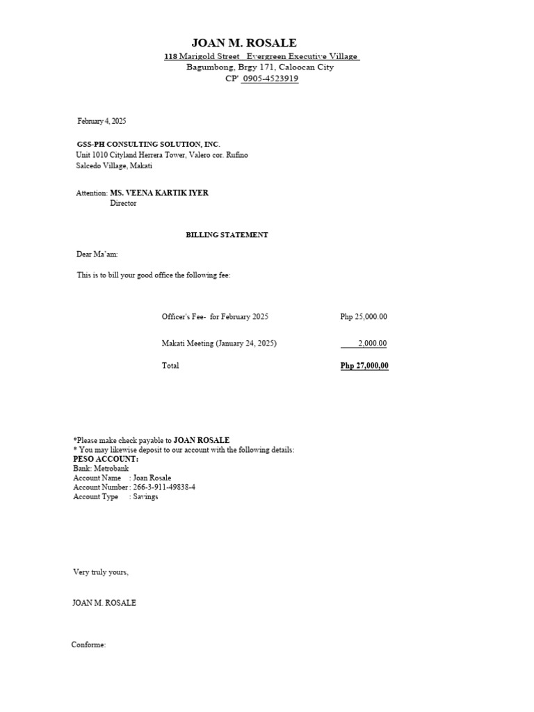 Billing Statement for February 2025 | PDF