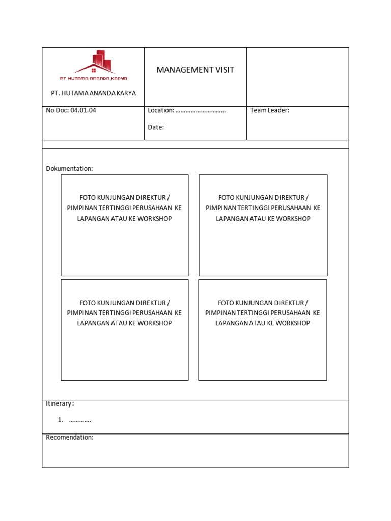 04 01 04 Formulir Management Visit - BLANK | PDF