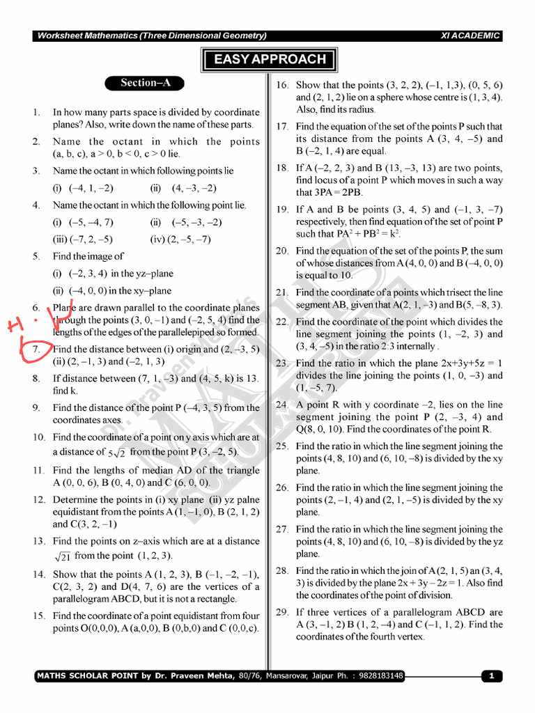 XI - W - 3D Dimensional Geometry | PDF