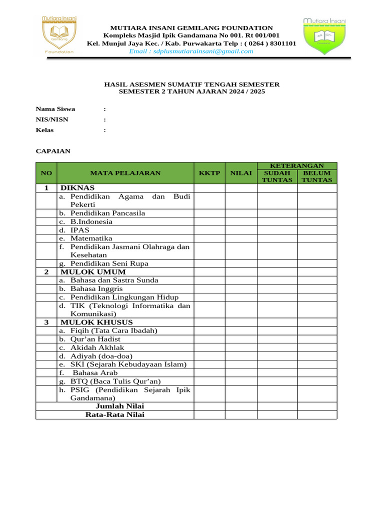 RAPOT STS KLS Tinggi-1 | PDF